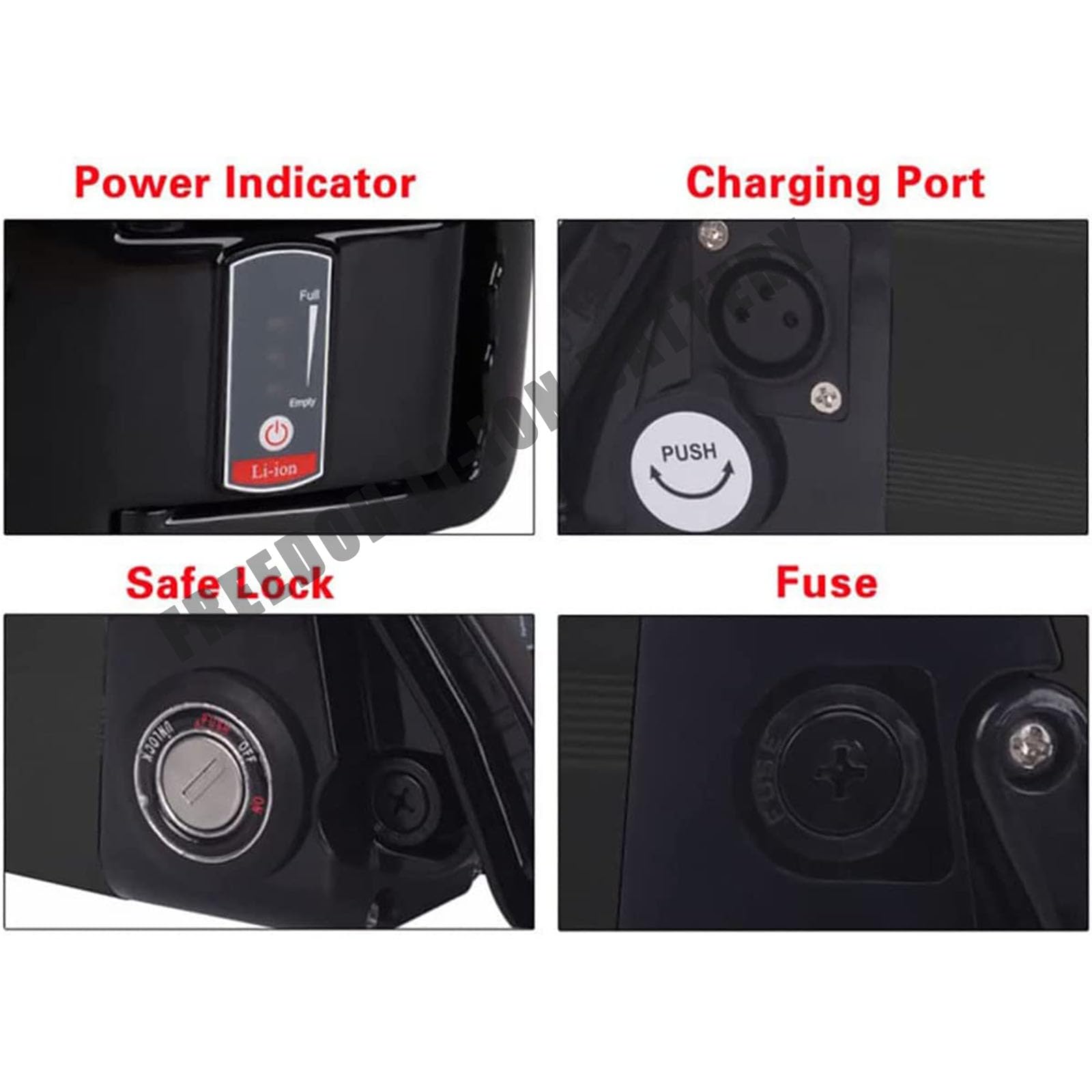 FREEDOH E-Bike Battery 48V Lithium Ion Ebike Battery Pack 8Ah 10Ah 13Ah 15Ah 17.5Ah 20Ah Replacement Li-ion Battery for 250-1000W Motors with Charger,48v,10Ah