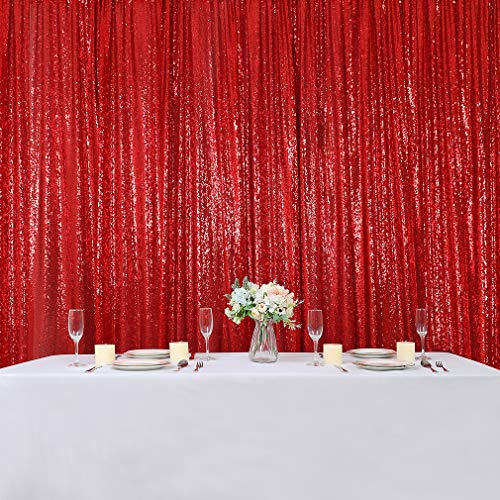 Hahuho Red Sequin Backdrop Curtain, 2PCS 2FTx8FT Glitter Backdrop Curtain for Parties, Christmas, Wedding, Party Decoration(2 Panels, 2FT x 8FT, Red