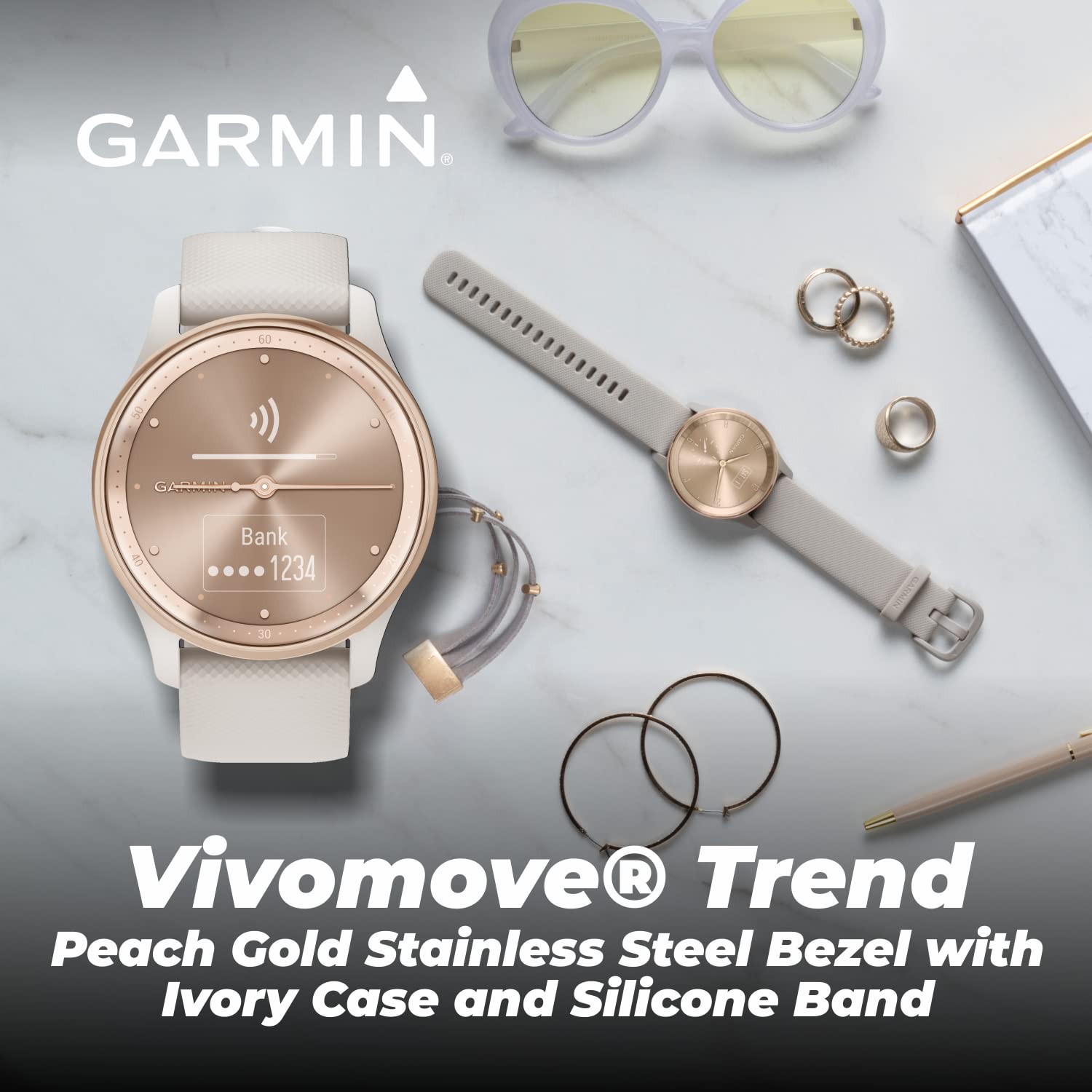 Wearable4U Garmin vivomove Sport, Hybrid Smartwatch, Health Features, Touchscreen, Black Energy Bundle