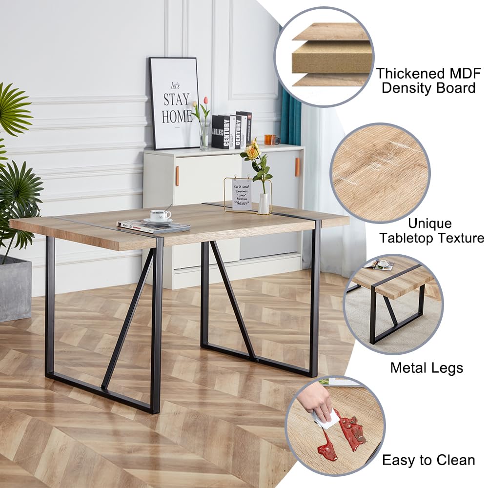 MUUOKY Dining Table Set for 4, Modern 55'' Wood Dining Table, Fabric Dining Chairs 4,Table and Chairs Set of 4,Ideal for Kitchen Dining Room