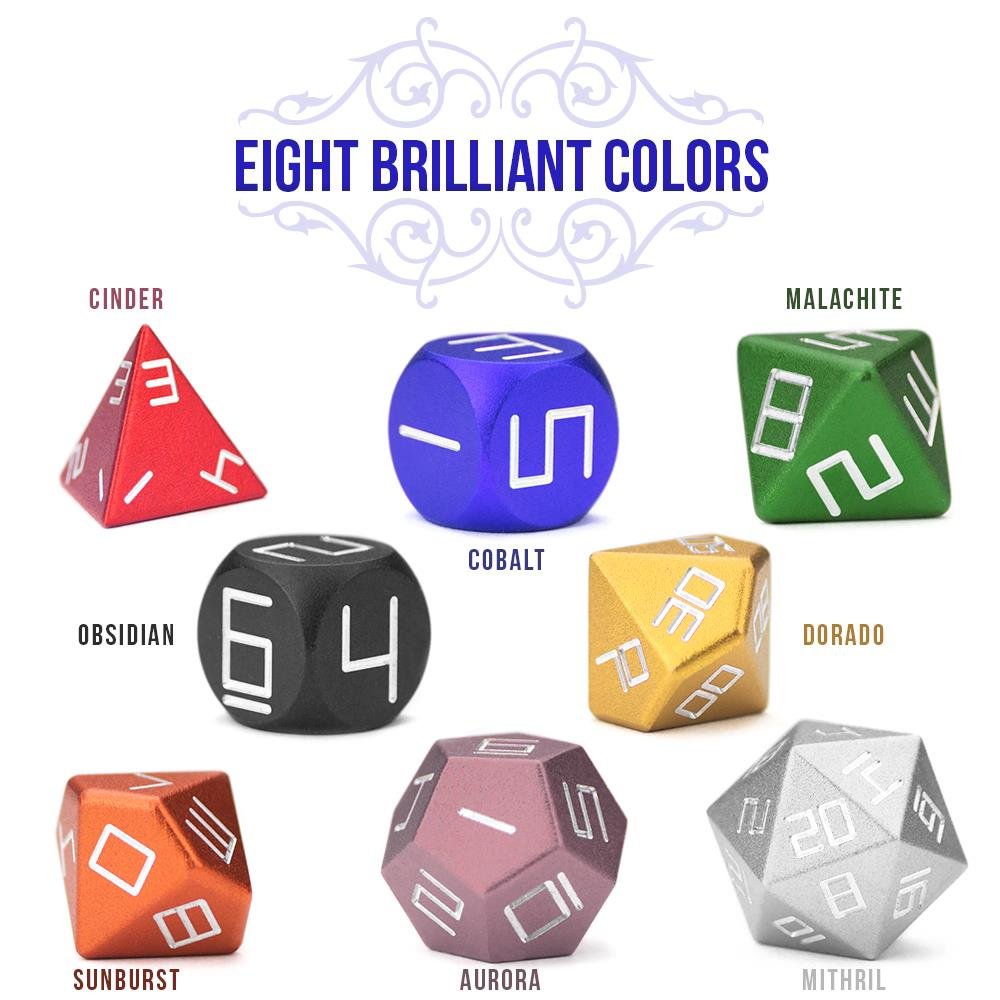 Wiz Dice Masterwork Series - Sharp-Edged Metal Dice Set for Tabletop RPG Adventure Games with a Dice Box - DND Dice Set, Suitable for Dungeons and Dragons and Dice Ga