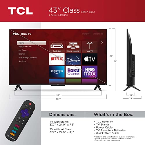 TCL 43" Class 4-Series 4K UHD HDR Smart Roku TV – 43S455 (Renewed)