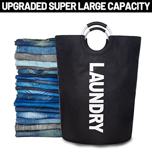Lilyfantasy 160L XXX-Super Large Laundry Baskets, Laundry Hamper with Padded Handles, Tall Laundry Basket Stand Up Well, Foldable Round Laundry Bag for Easy Storage(Black)
