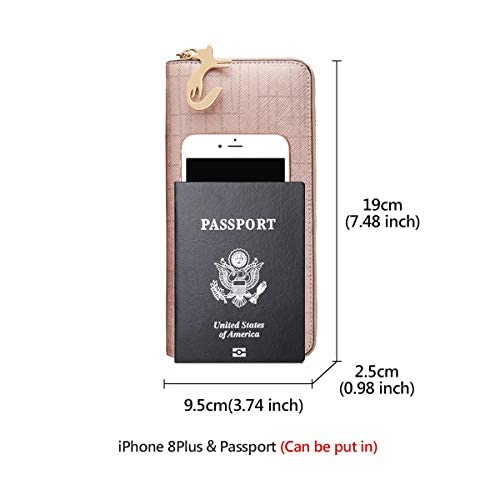 iFOXER Women Leather Long Wallet Fashion Elegant Card Holder Purse Zipper Gift Box Packaging (Rose gold)
