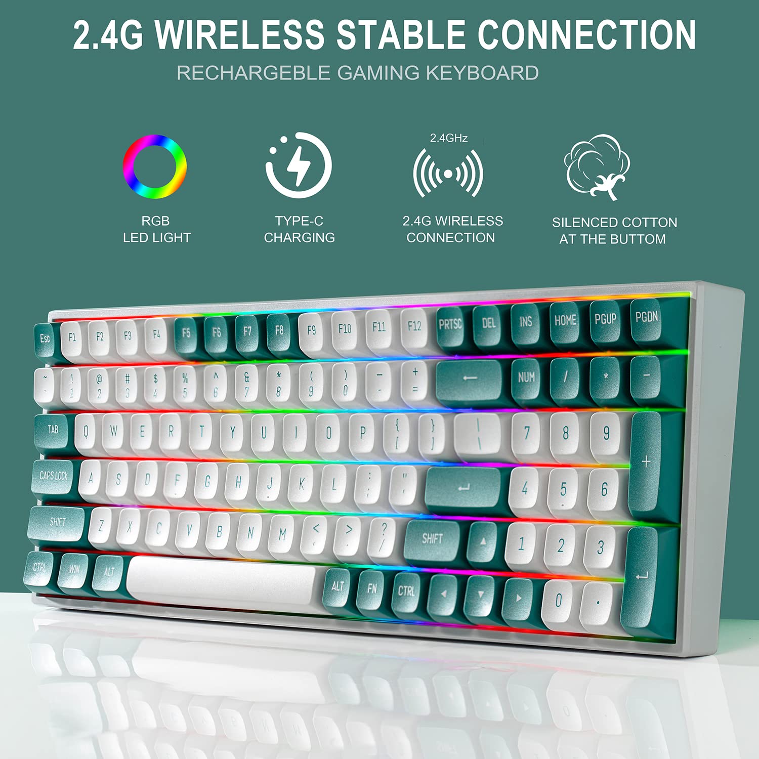 ONE METER Wireless Mechanical Keyboard, RGB Backlit Full Size 100 Keys with Hot Swappable Gateron Switches and PBT Keycaps, Bluetooth5.0/2.4G/Wired Rechargeable Gaming Keyboard for Mac Windows PC