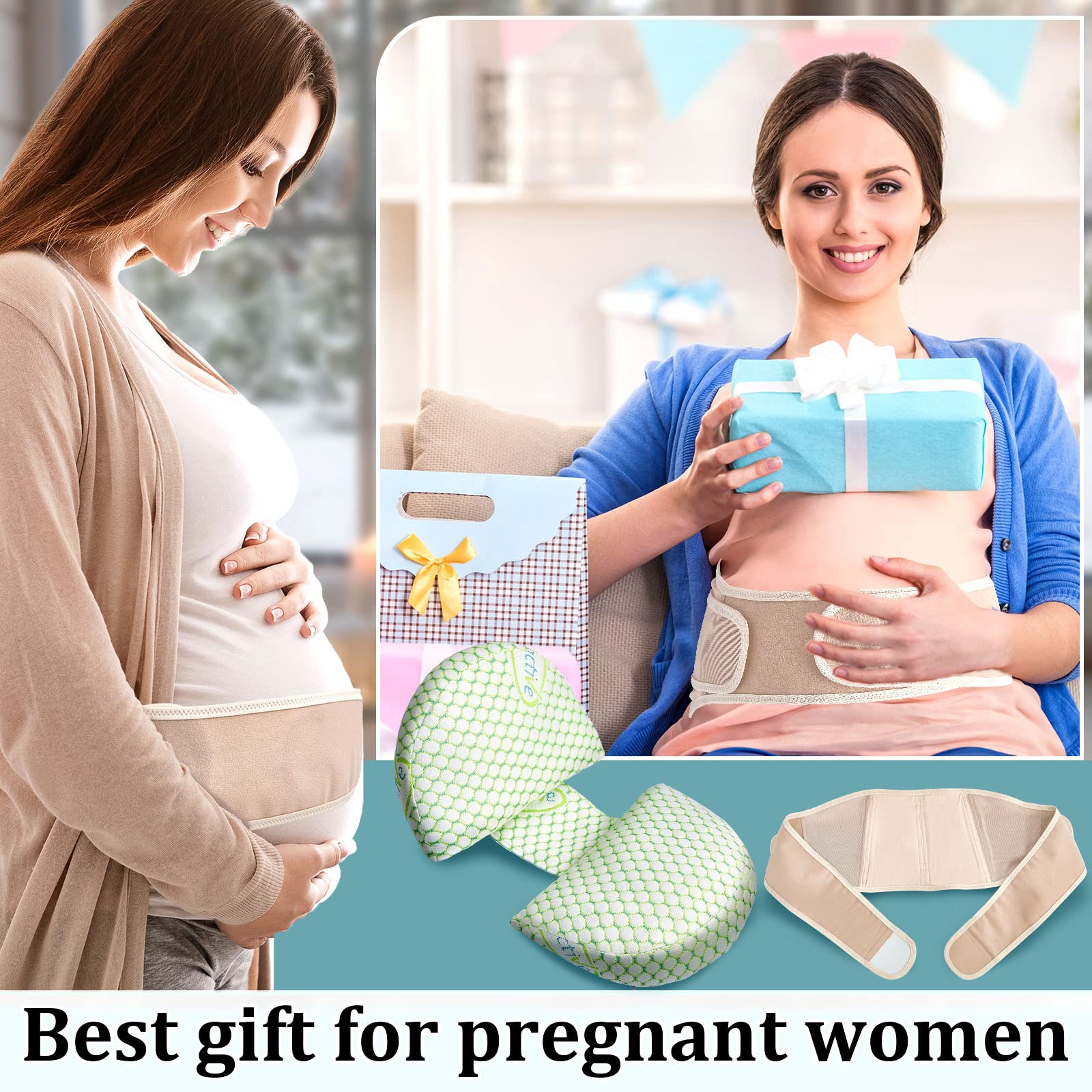 Juexica Pregnancy Pillow for Pregnant Women, Wedge Soft Pregnancy Body Pillow, Adjustable Maternity Belly Support Band Waist Belt Support for Belly, Back, Hips, Legs, Side Sleeping Postpartum