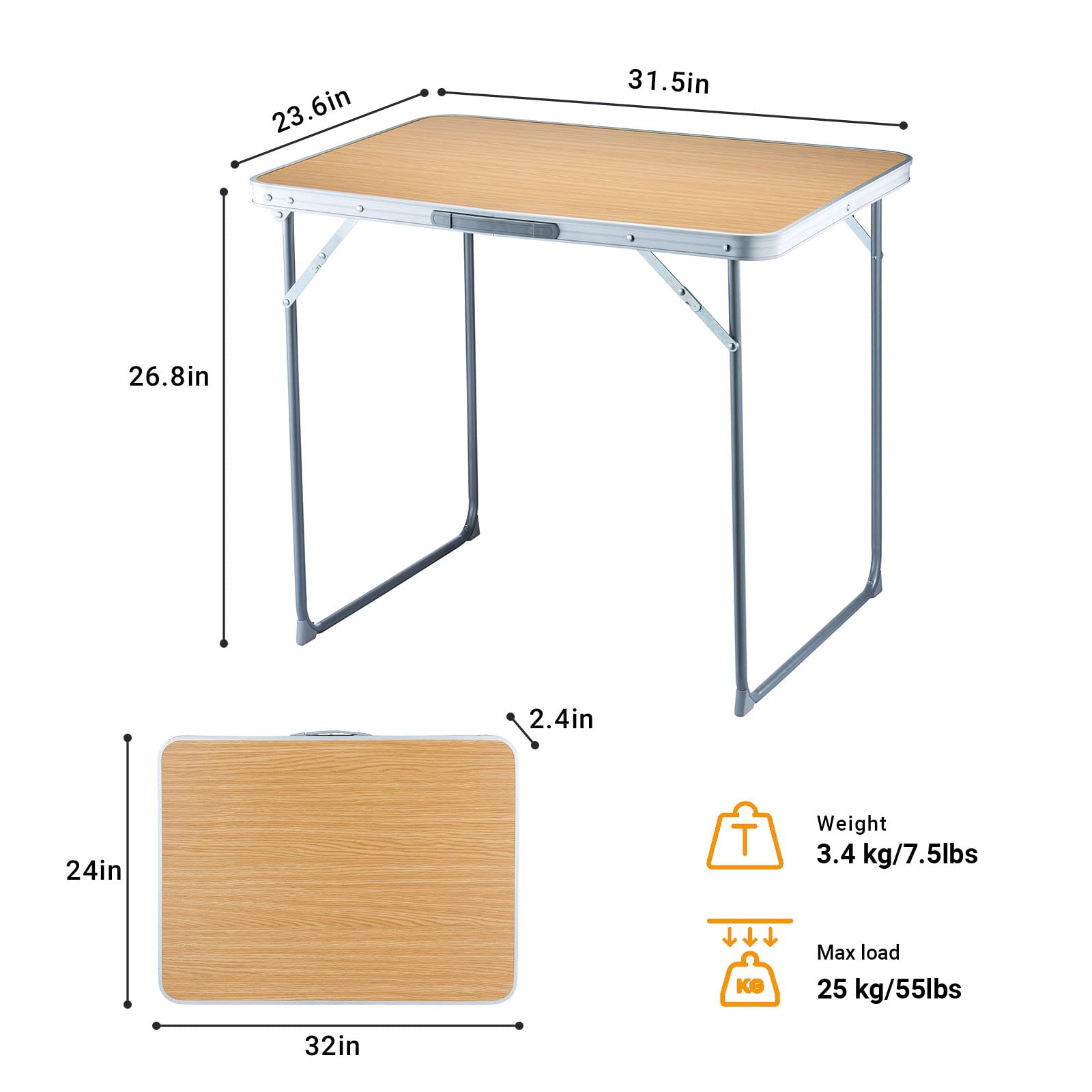 FUNDANGO Folding Camping Table Portable Outdoor Picnic Tables Waterproof and Durable Lightweight Desk with Handle for Outdoor Camp Picnic Beach 7.5lbs.