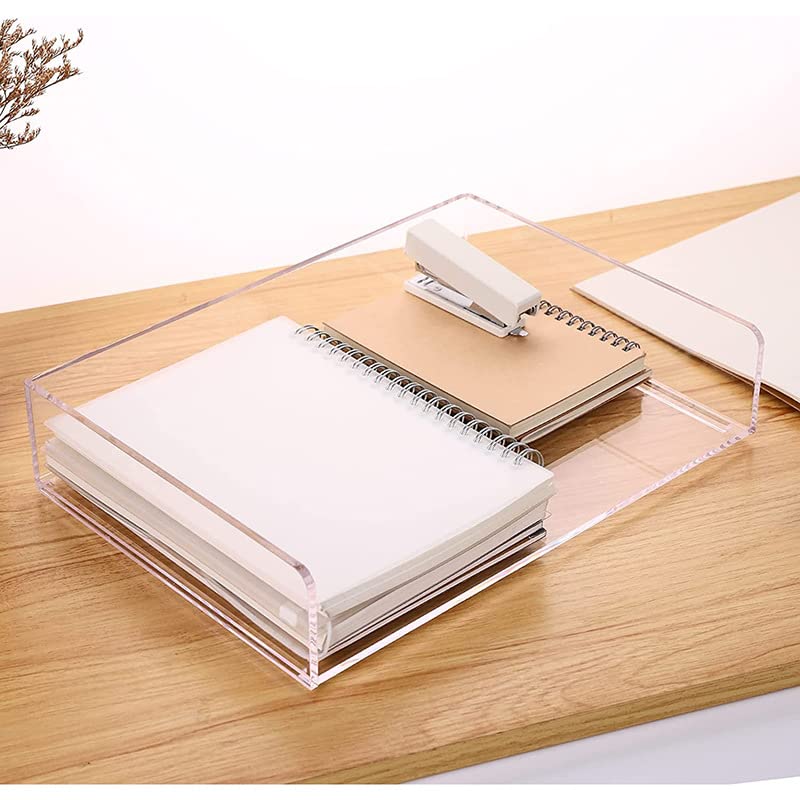 Elsjoy Set of 2 Acrylic File Tray, 2-Tier Stackable Letter Tray Clear Desktop File Organizer Paper Holder for Documents, Books, Magazine, Office, School
