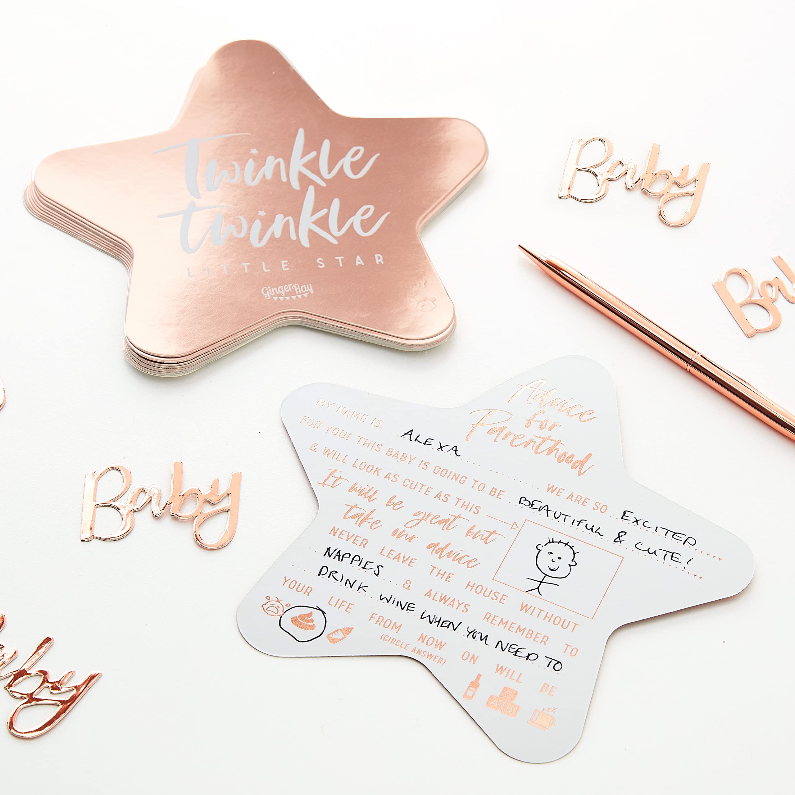 Ginger Ray Rose Gold Foiled Advice Cards Baby Shower Gender Reveal 10 Pack