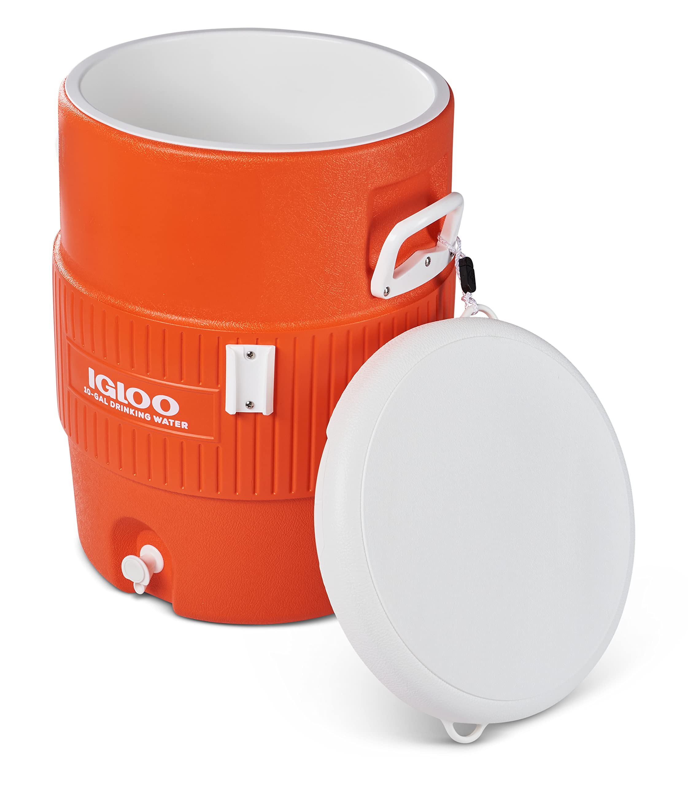 Igloo 10 Gallon Seat Top Water Jug With Cup Dispenser , Orange/White