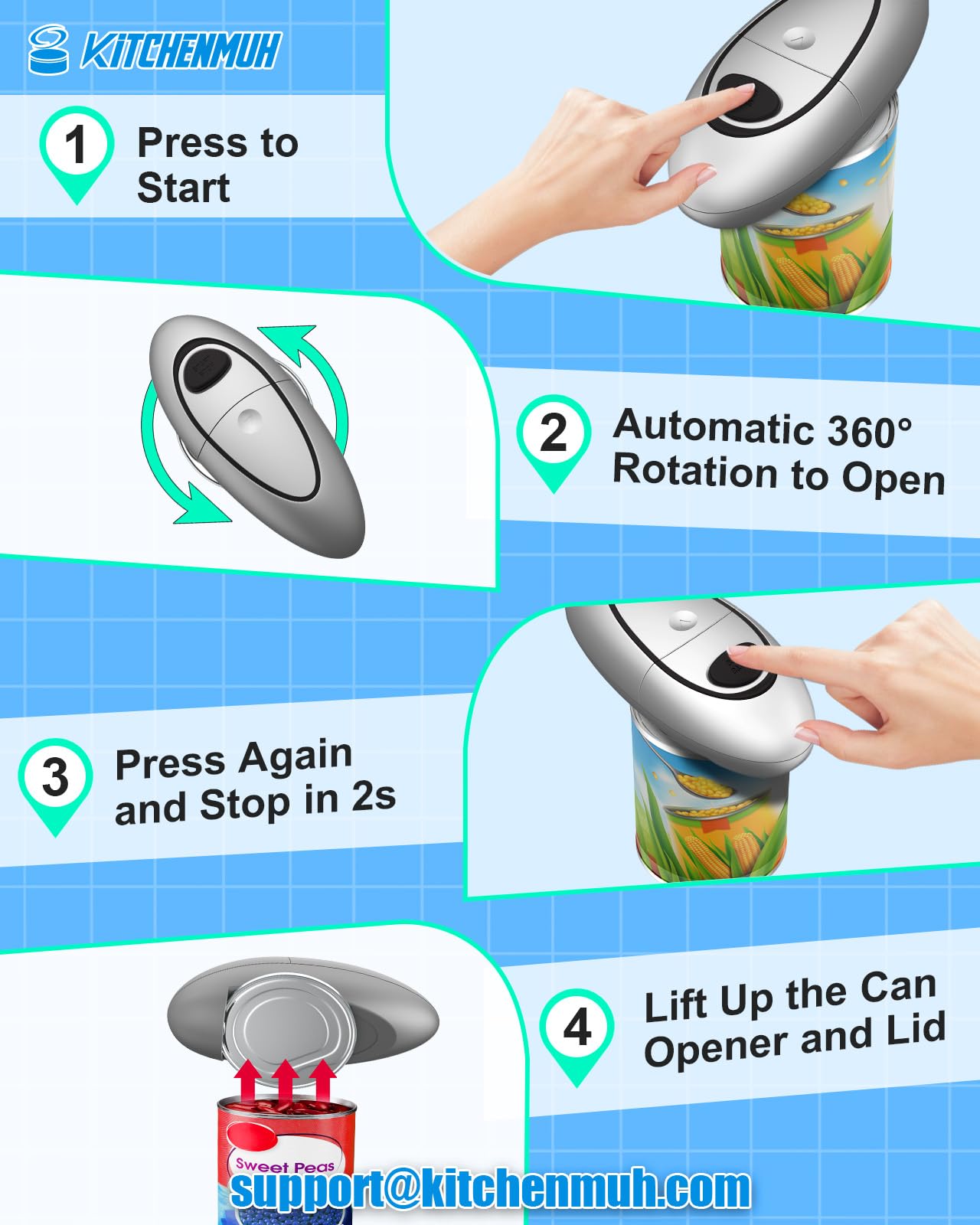 One Touch Electric Can Opener Fits Almost All Can Sizes for Seniors with Arthritis, Hand Held Battery Operated Can Opener with Smooth Edge, Food Safe Kitchen Gadgets Automatic Can Opener for Kitchen