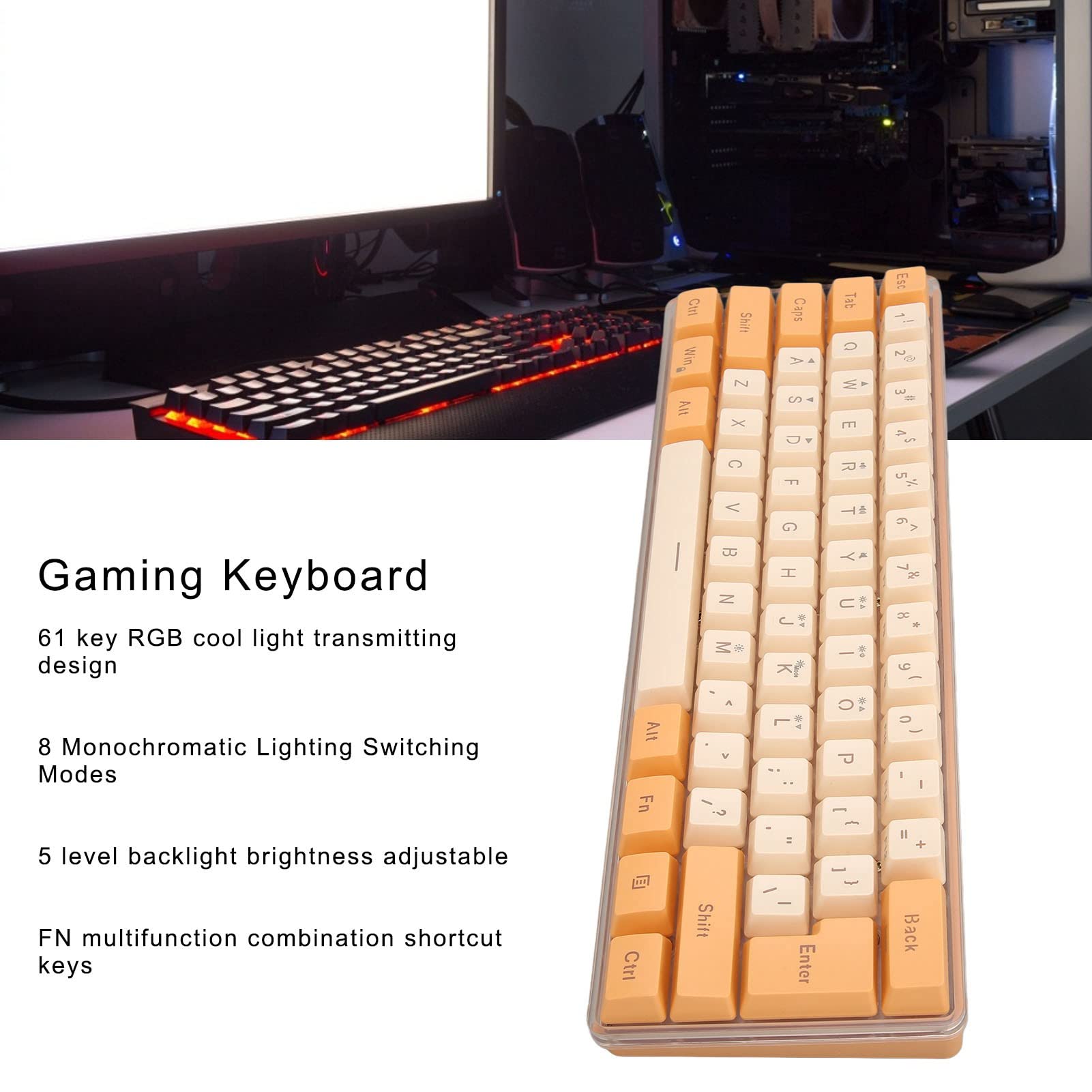 Leftwei Mechanical Keyboard Contrast Color Gaming Keyboard Suspend Hilo Keycap FN Shortcut Key Ultra Small (Orange Beige)