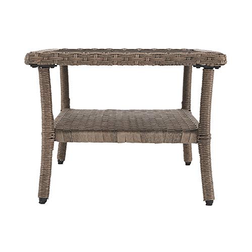 Signature Design by Ashley Clear Ridge Outdoor Wicker Coffee Table with Rust Free Aluminum Base, Light Brown