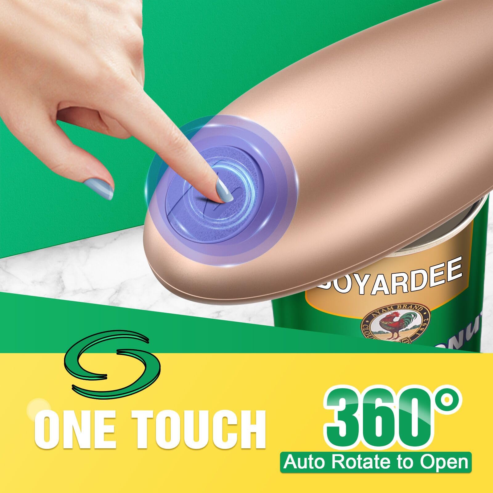 One Touch Electric Can Opener Easily Open Any Can Sizes with Smooth Edge, Food-Safe & Battery Operated Can Opener for Kitchen, Automatic Can Opener Hands Free for Weak Hands and Seniors with Arthritis