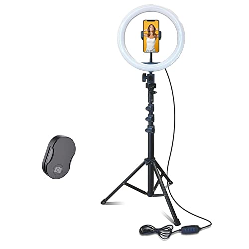 Fugetek 12" Selfie Ring Light Tripod Kit, Phone Holder, Bluetooth Remote, Aluminum Stand Extends to 51", USB Powered, Compatible with iPhone & Android, 3 Color Modes, Video, Photos, Makeup, TikTok
