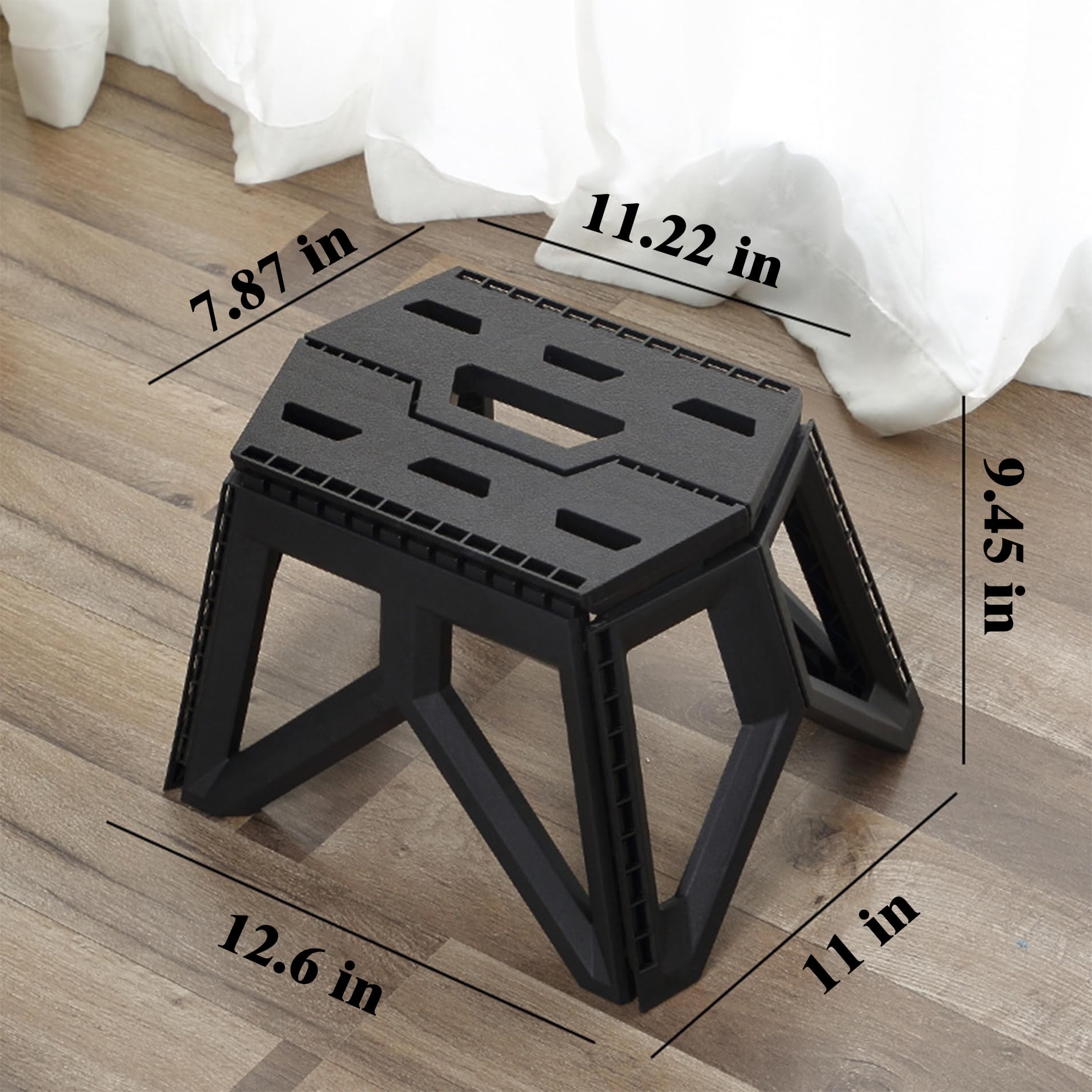 Folding Step Stool - Foldable Foot Stool with 9Inch Height, Holds Up to 300lbs, Lightweight Plastic Foldable Step Stool for Kids & Adults, Use in The Kitchen, Picnic, Bathroom & Outdoor. (Black)