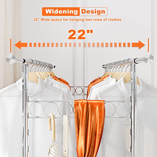 Raybee Clothes Rack Heavy Duty Clothing Rack Loads 600LBS, Clothing Racks for Hanging Clothes, Rolling Clothes Rack with Wheels Garment Rack, Collapsible & Portable Clothing Rack, 76"W x 22"D x 69"H