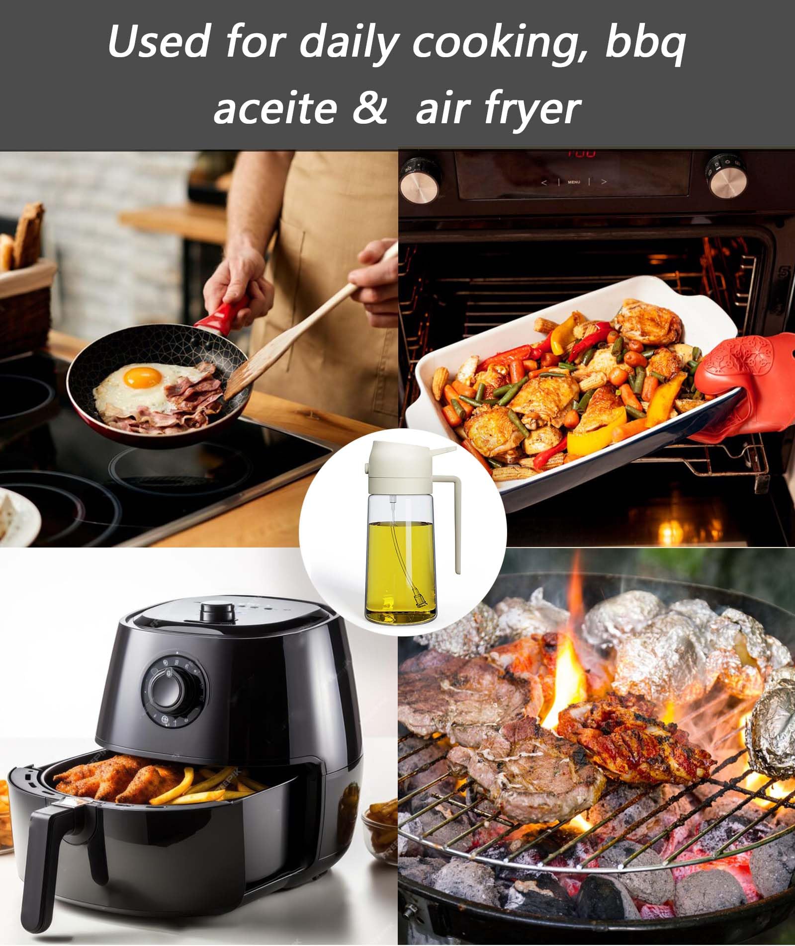 JULEHUI Oil Dispenser Bottle for Kitchen - 16oz Olive Oil Sprayer for Cooking - Food Grade Refillable Glass Oil Spray