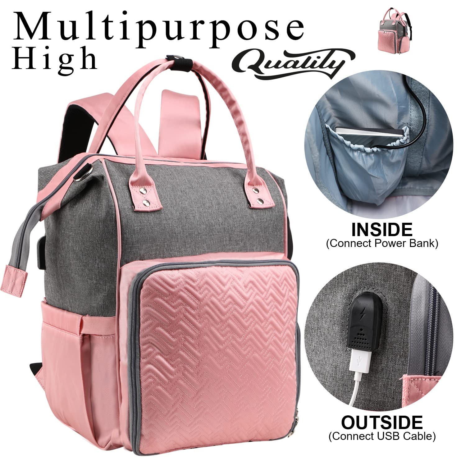 QZLKNIT Knitting Bag Backpack, Yarn Storage Organizer Bag, Yarn Organizer Tote Bag, Crochet Bag with USB Charging Port,Yarn Bag Organizer for Crochet Accessories (Bag Only)