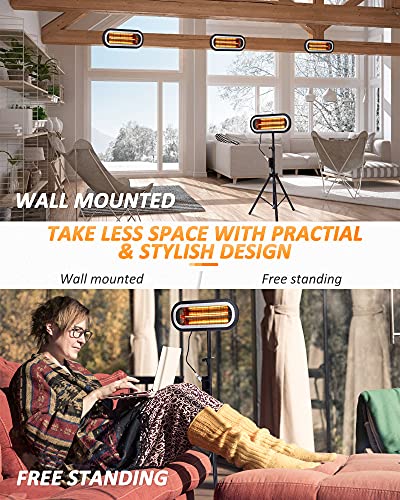 KUTON Outdoor Electric Heater, 1500W Infrared Patio Heater, Standing Indoor Heater with Telescopic Tripod, Tip-Over & IP65 Waterproof For Garage Backyard, Angle Adjustable, YD-SH-B