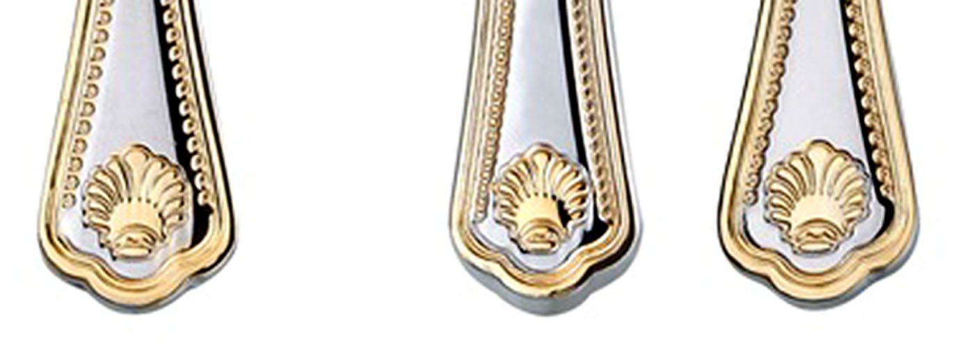 Venezia Collection "Seashell" Flatware Set 20-Piece Service for 4, 18/10 Stainless Steel Silverware Cutlery, 24K Gold Plated Trim
