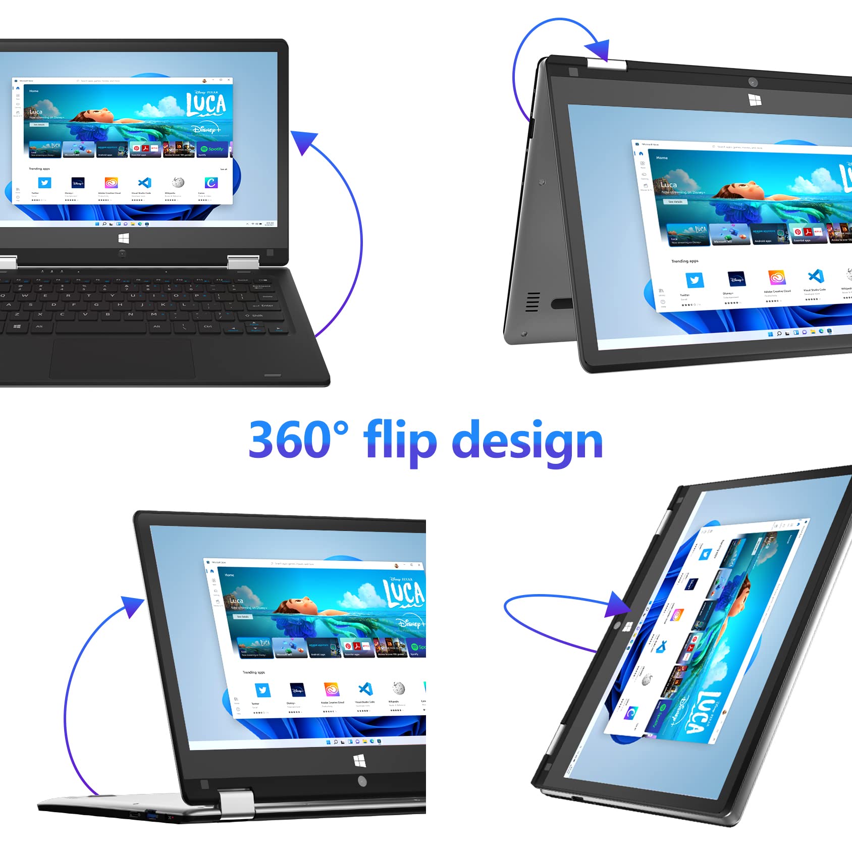 jumper 2 in 1 Laptop 11.6 Inch Flip Touch Screen HD Display,Intel Celeron N4000 Windows 11 Laptops Computer,4GB DDR4 128GB Emmc,Supports 1TB SSD Espandsion