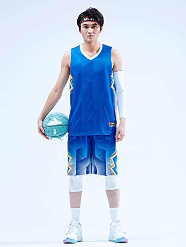 Topeter Men’s Basketball Jersey and Shorts Team Uniform with Pockets Sportswear Uniform Blue 2XL