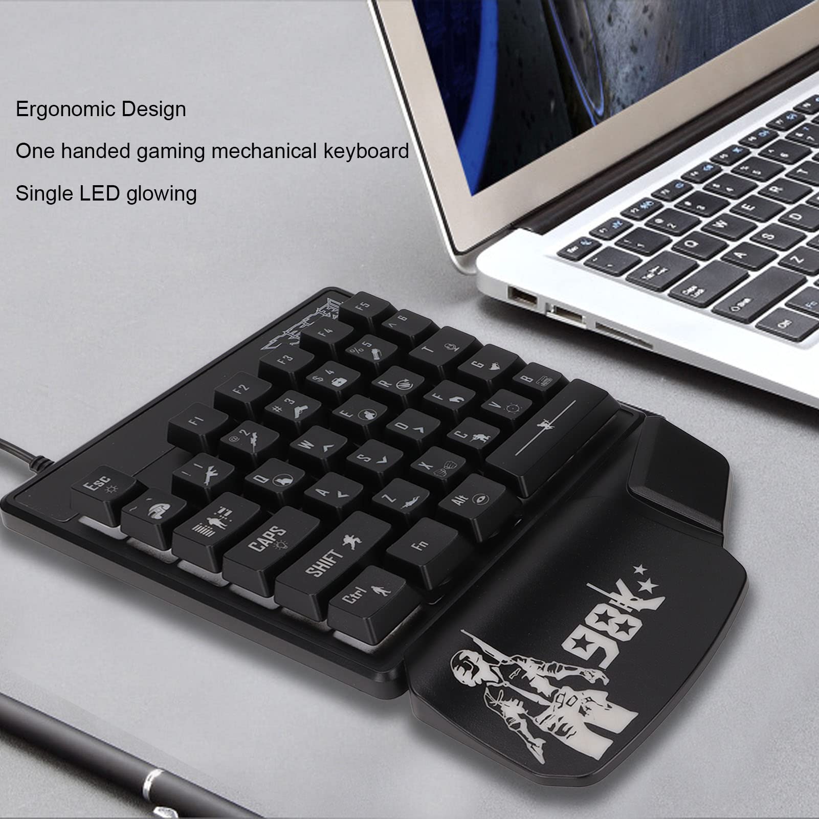 Onehanded Gaming Keyboard, ABS Material 35 Keys Esports onehanded Computer Gaming Keyboard