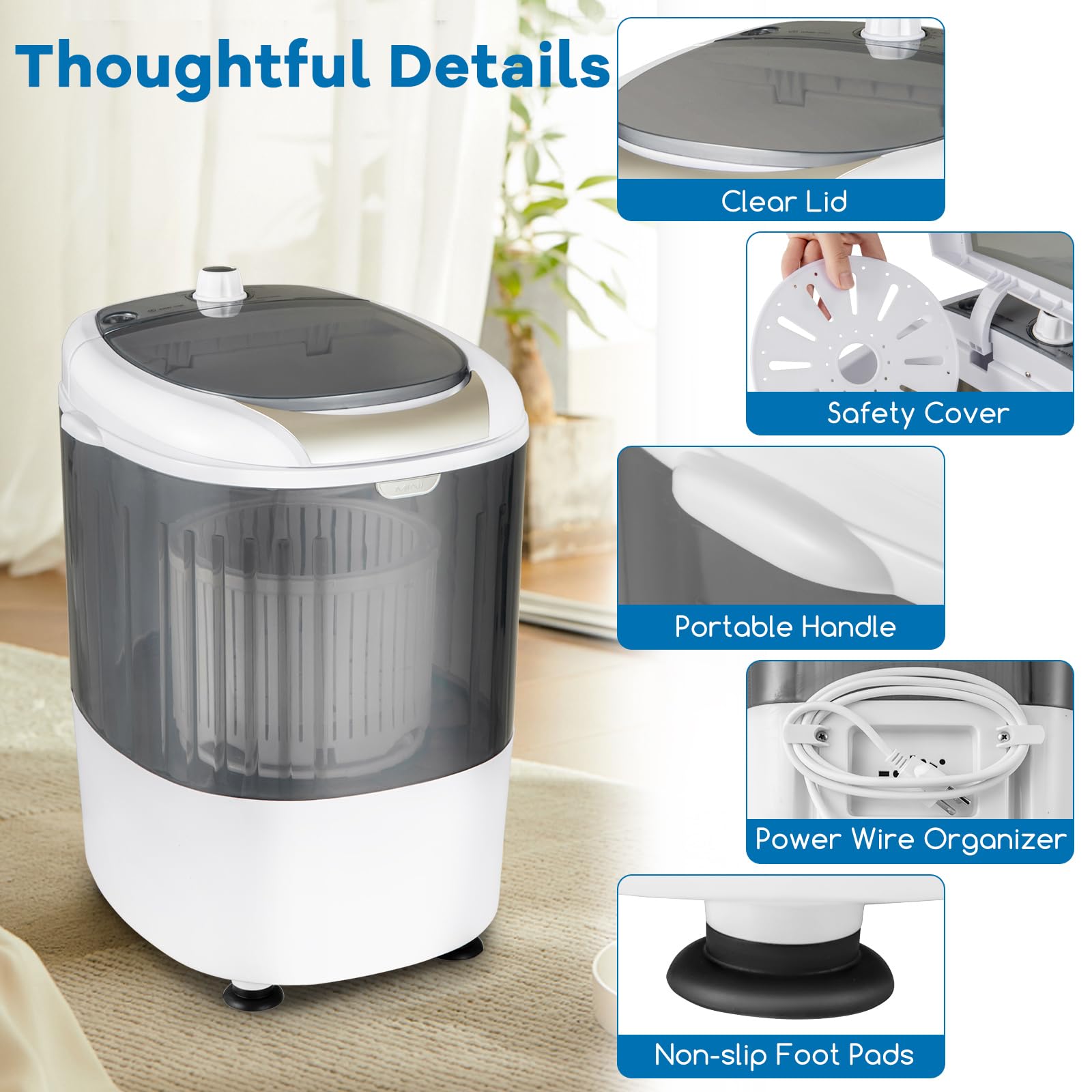 MEDIMALL GX24977-PE, Mini Washer and Spinner Combo, 5.5lbs, Semi-automatic Compact Laundry Apartment Dorm RV Portable Washing Machine, 5.5 LBS Capacity