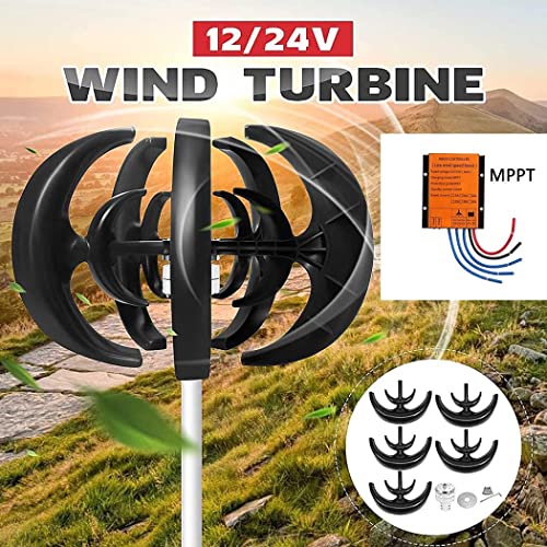 LiuSj JUnSt 12000W Black Lantern Wind Turbine Generator, Vertical Wind Turbine Generator Low Noise Low Wind Speed Start with Controller 5 Blades,220v
