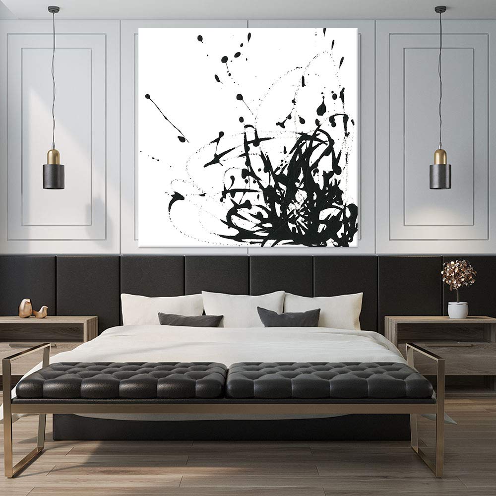 Giant Art Onyx Expression II One Piece Huge Modern giclee Canvas Print, 54 x 54, Black-White