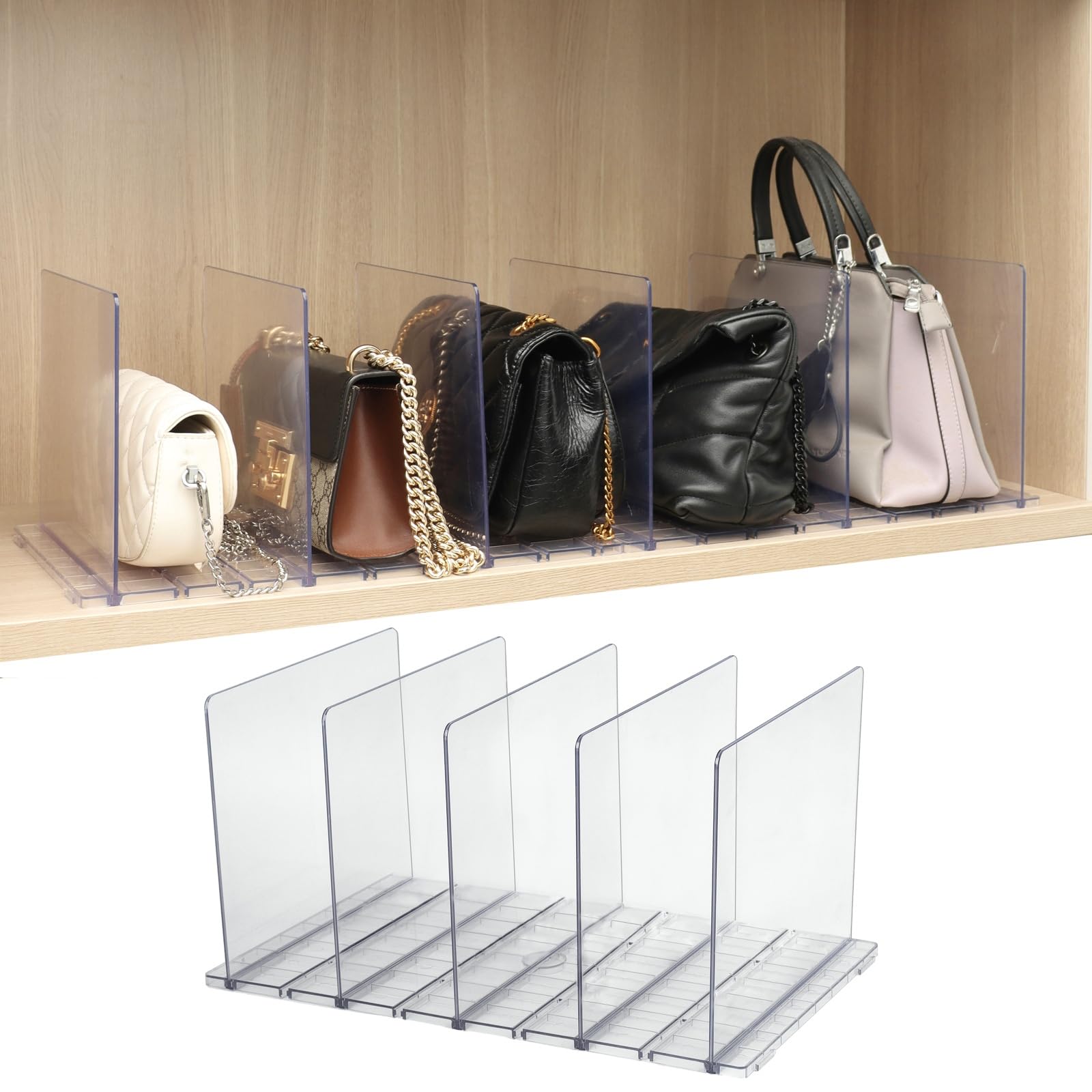 LARENNT 2 Pack Purse Organizer for Closet - Adjustable Acrylic Shelf Dividers for Closet Organization- Clothes Purse Bag Handbag Organizer for Home Kitchen Bedroom Bathroom (10 PCS)