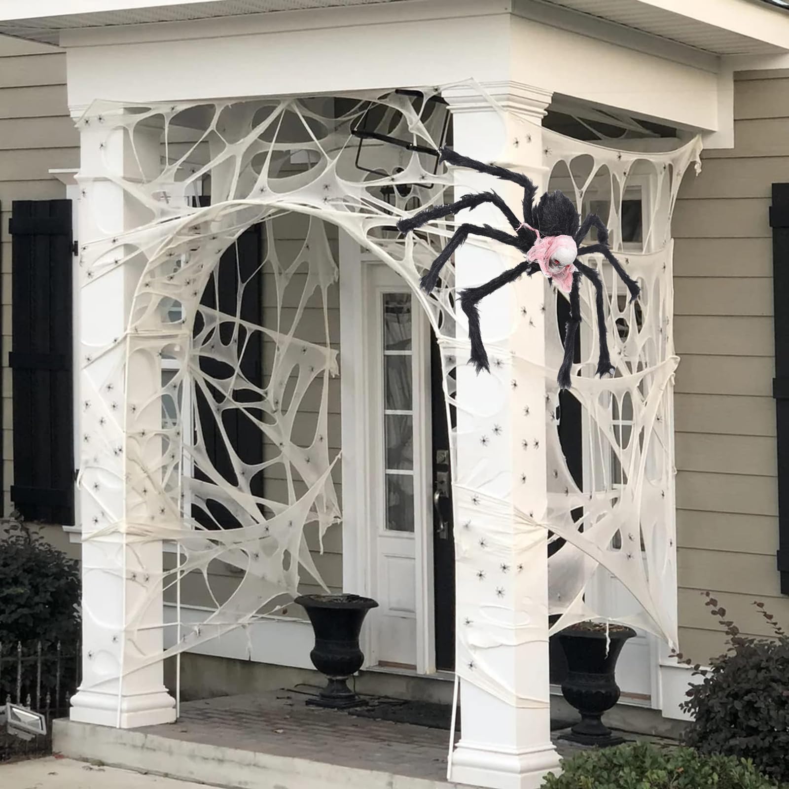 Giant Spider Web Halloween Decorations Outdoor, Stretchy 450 sqft Spooky Spider Web, Cut-Your-Own Flexible Spider Webbing for Halloween Party, Haunted House Outdoor Indoor