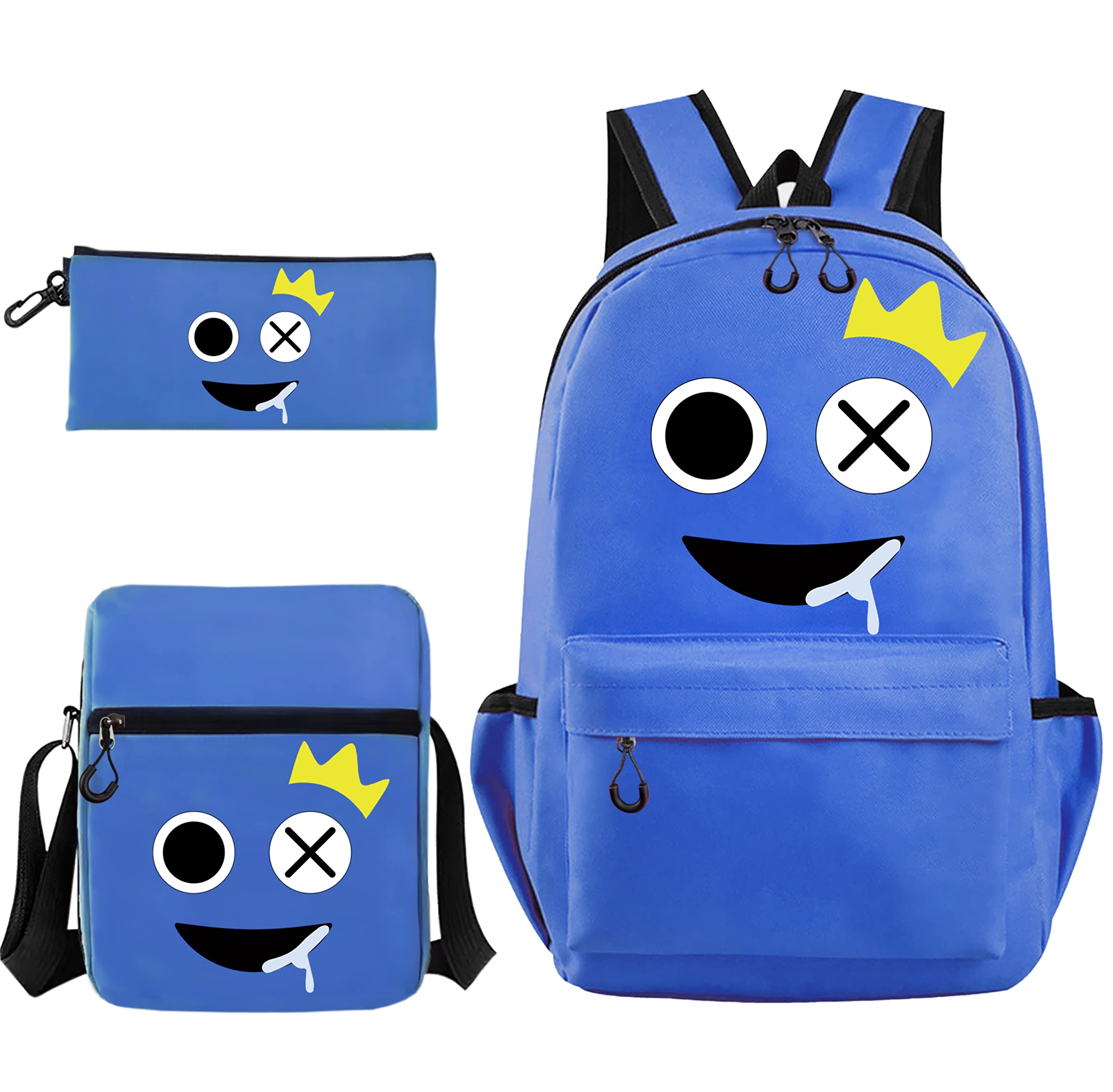 EGGPOD 3PCS Blue Friends Backpack 17 Inch Aesthetic Casual Pesonalized Backpack Set, Breathable Portable Large Capacity Daypack, Lightweight(Blue)