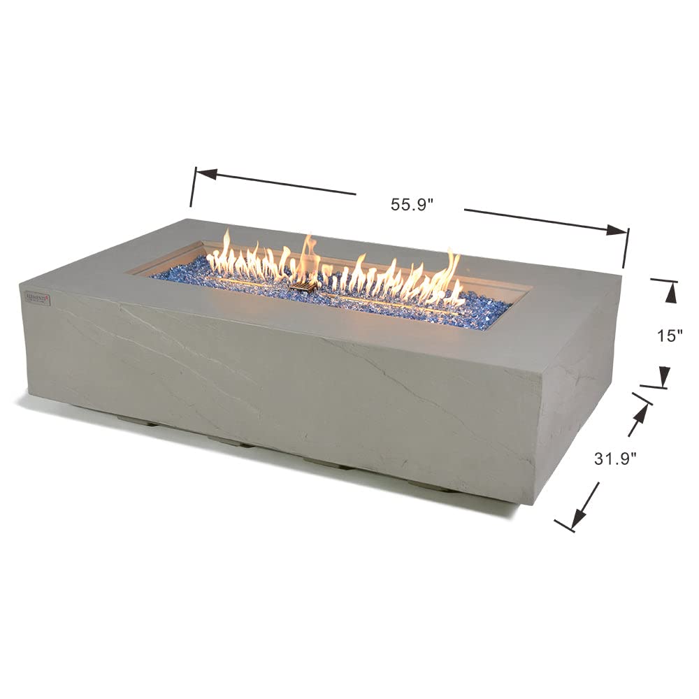 Elementi Plus Colorado Natural Gas Fire Pit for Outside Outdoor Fire Pit Table Smokeless Firepit Concrete Rectangular Fire Table Patio Heater Fireplace 60000 BTUs - Sunlight Yellow, 55.9 x 31.9 Inches