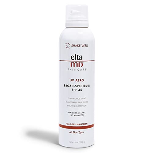 EltaMD UV Aero Full-Body Sunscreen Spray Broad-Spectrum SPF 45, Water-Resistant, Mineral-Based, Non-Greasy, Sheer, Transparent Zinc Oxide Mineral Based Spray Sunscreen 6.0 oz