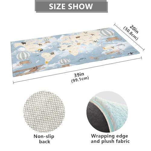 Fluffy Floor Carpet-Animals World Map Travel Theme,39x20in Front Door Mat Indoor Machine Washable Carpet,Aesthetic Rug