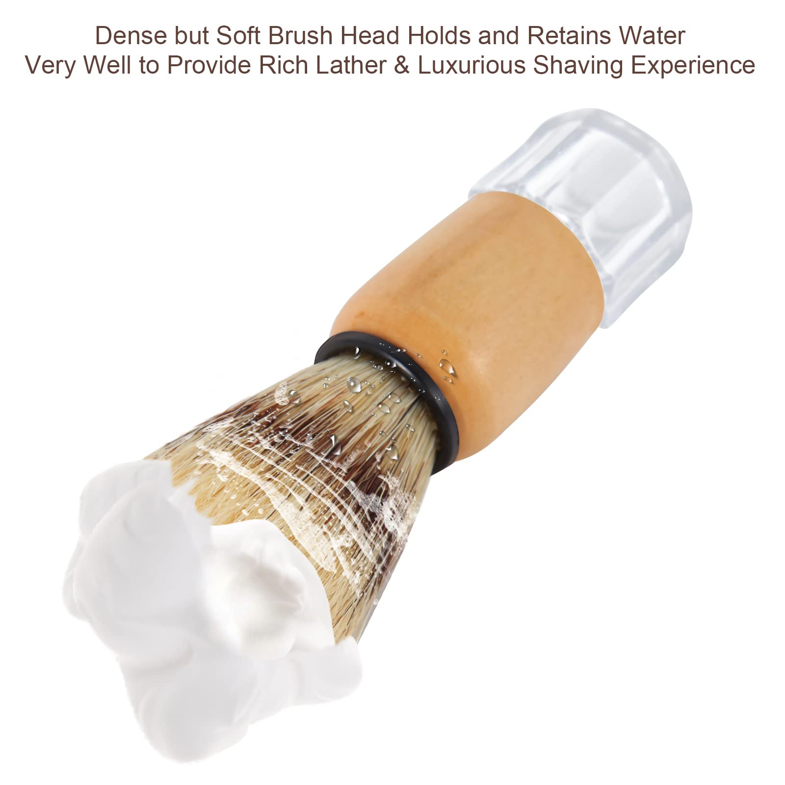 Genixart Nature Bristle Shaving Brush with Varnished Wooden Handle Plus Transparent Base, Perfect for Mens Wet Shave (1pc Gift Pack)