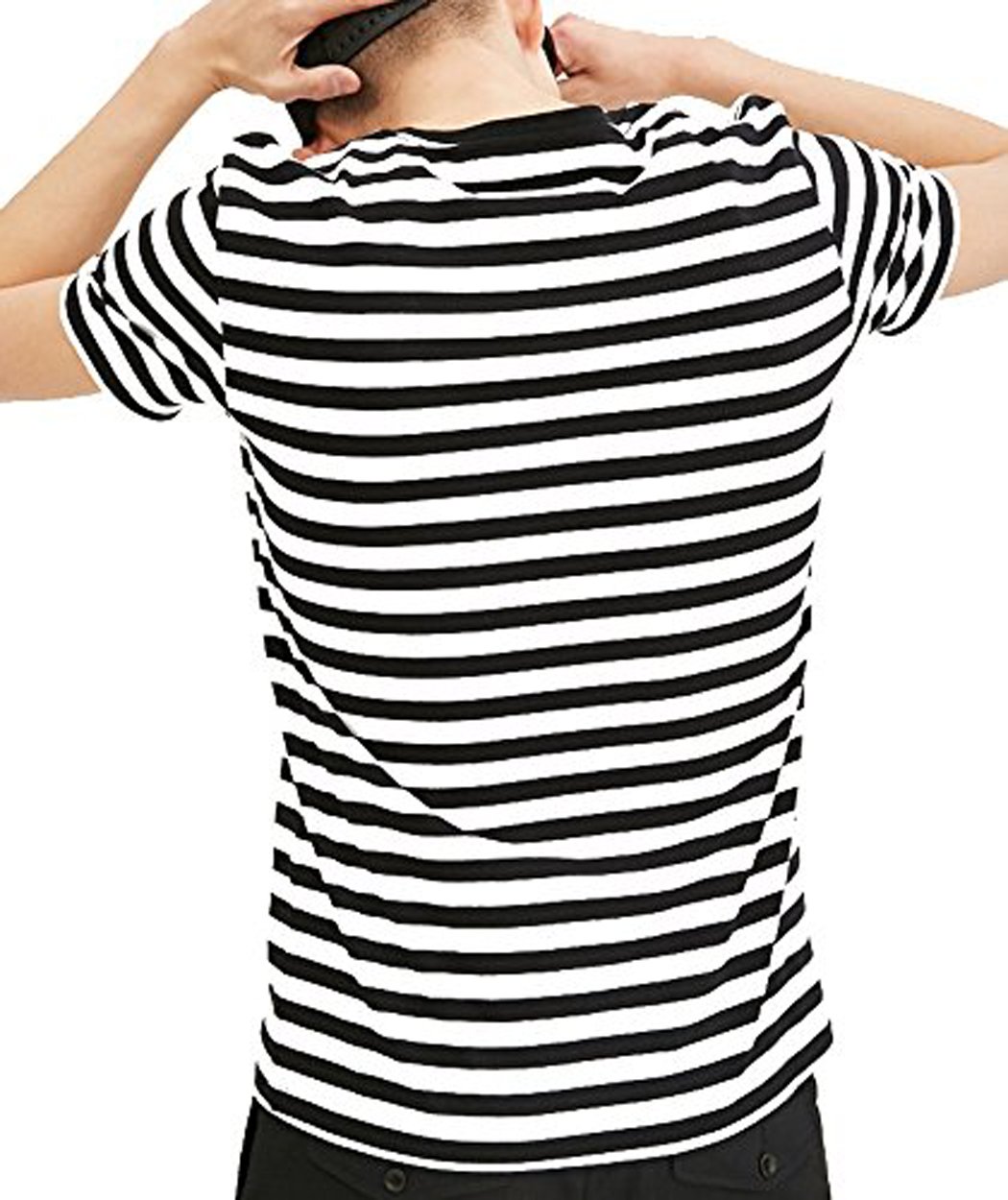 Ezsskj Men's Youth Short Sleeve Crew Neck Striped T Shirt Tee Outfits Tops Medium Black