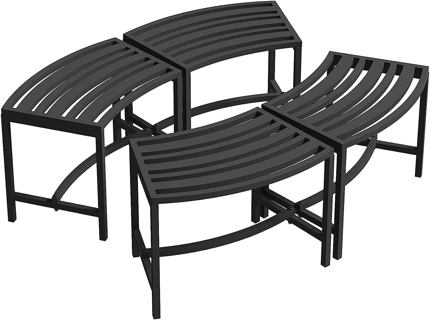Mingyall Heavy Duty Curved Fire Pit Bench Set of 4, Metal Outside Bench, Outdoor Fire Pit Seating, Steel Backless Fire Pit Bench for Garden, Patio, Porch, Backyard, Plant Stand