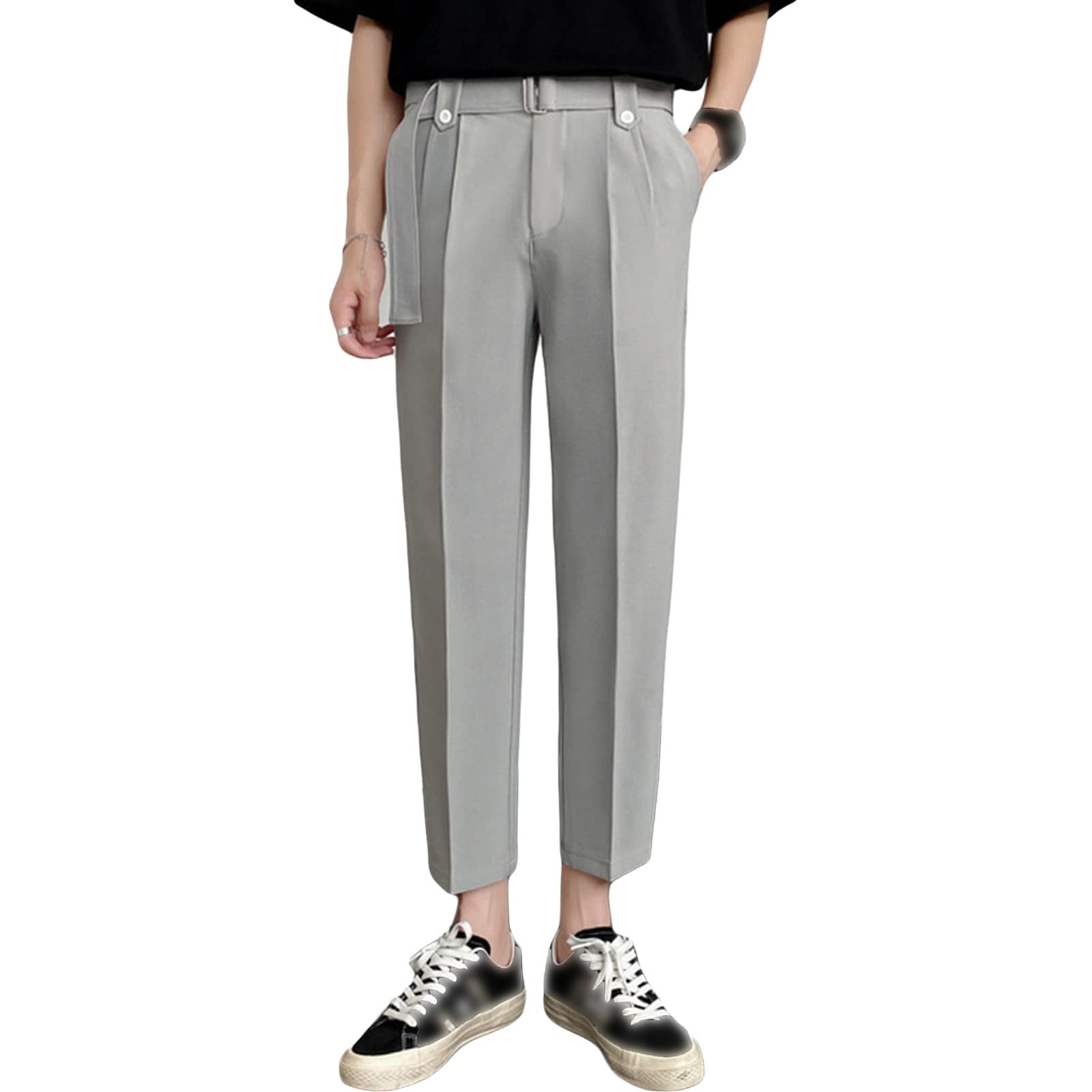 Maiyifu-GJ Men's Straight Leg Stretch Pant Summer Casual Slim Suit Pant Solid Color Lightweight Business Trousers Streetwear (Light Grey,31)