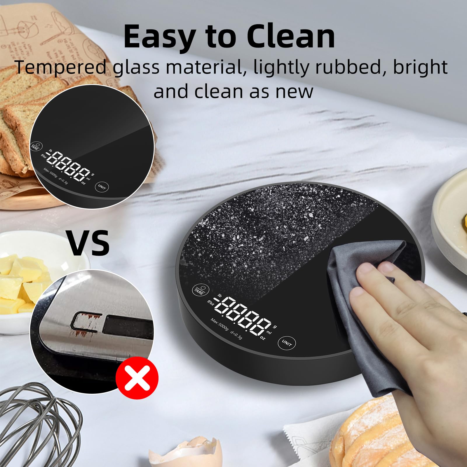 Food Scale Digital Weight Grams 5KG/11lb Max Weight with 5 Units,0.1g/0.01oz Precise Graduation LED Display and Tare Function, Baking Scale for Weight Loss, Tempered Glass(Black)