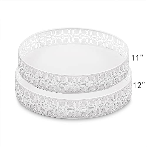 MIHIRO Metal Lazy Susan Organizer, Rotating Tray, Lazy Suan Turntable for Cabinet, Kitchen Countertop Spice Organizer, Lazy Susan for Dining Table with Non-Slip Pad (11''+12'', White)