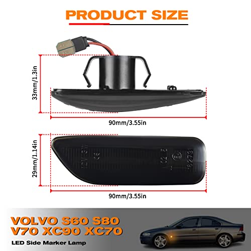 POPMOTORZ Sequential Dynamic Side Marker Turn Signal Lights, Led Amber Blinker Indicator Lamps Assembly Compatible with 1998-2007 Vol-vo S60 S80 V70 XC90 XC70 Repeater