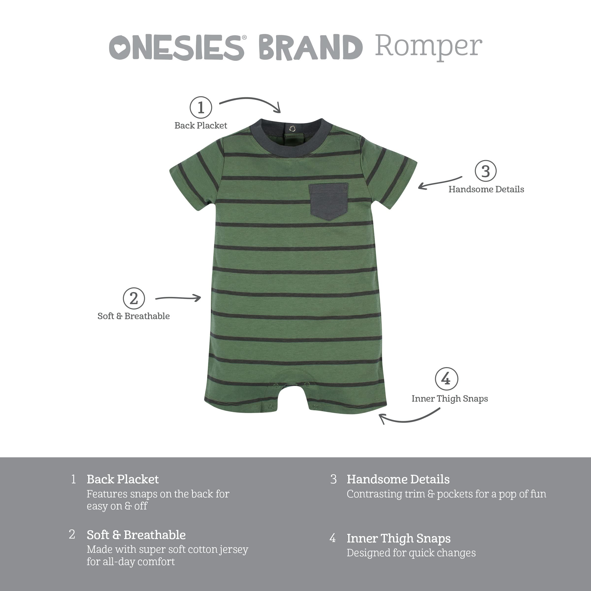 Onesies Brand Baby Boys 3-Pack Romper, Bear, 24 Months