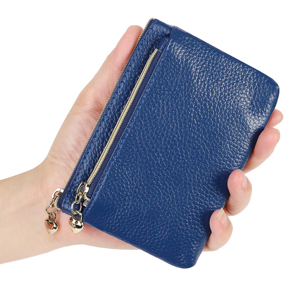 Women's Genuine Leather Coin Purse Zipper Pocket Size Pouch Change Wallet, Royal Blue