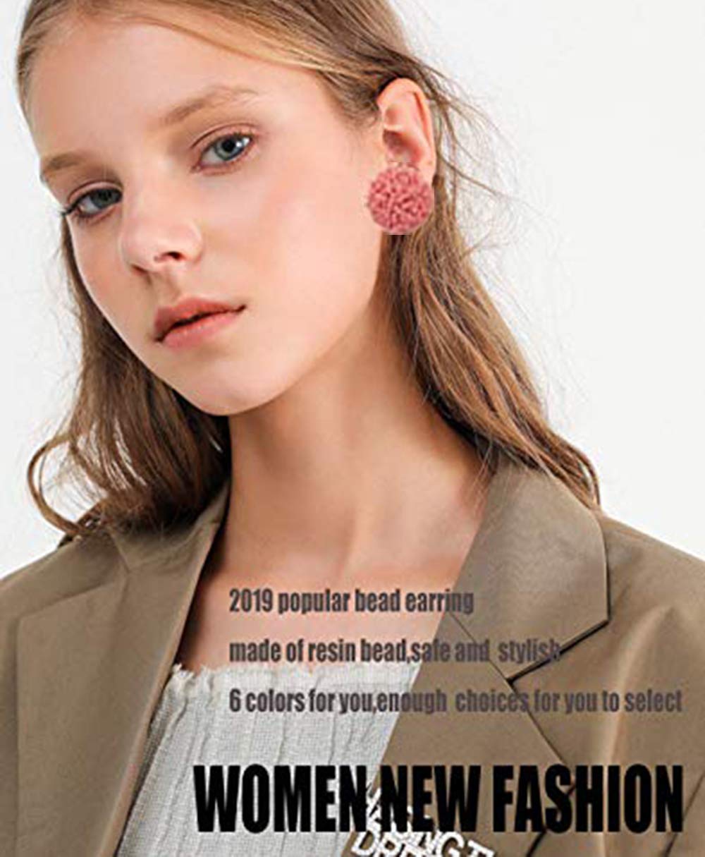 FIBO STEEL 6 Pairs Seed Beaded Stud Earrings Resin Bead Earrings For Women Bohemian Statement Cluster Rainbow Seed Beads Big Round Earrings