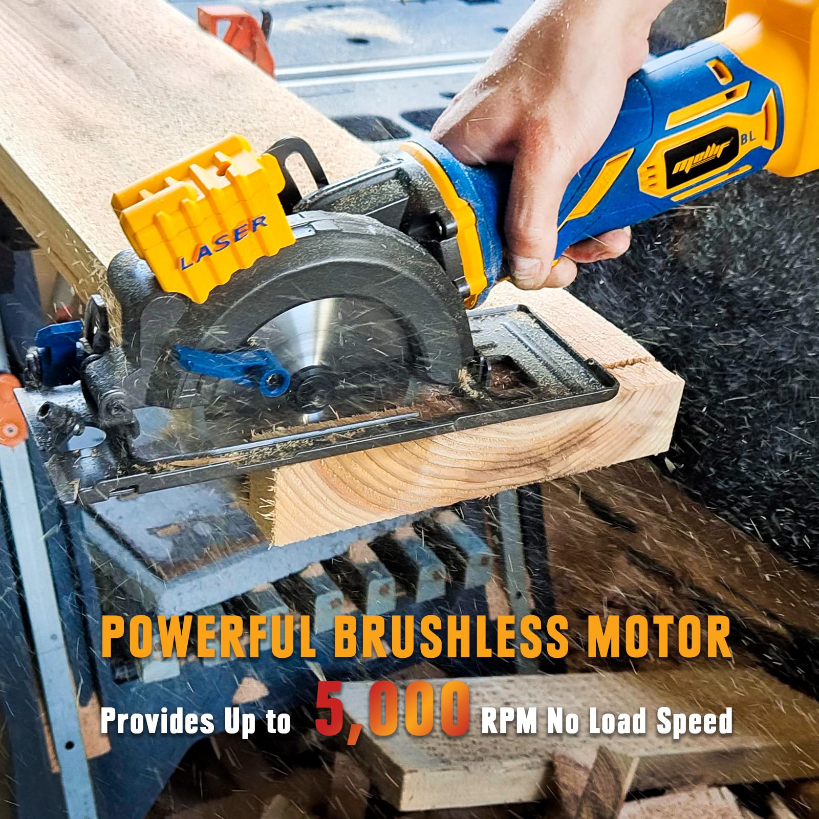 Mini Circular Saw Compatible with DeWalt & Mellif 20V MAX Battery (Tool Only) Cordless Tile Saw with Brushless 5,000RPM, 3-Saw Blade 4-1/2", Depth 1-11/16"-90°, 1-1/8"-45°, Laser Guide for Metal, Wood