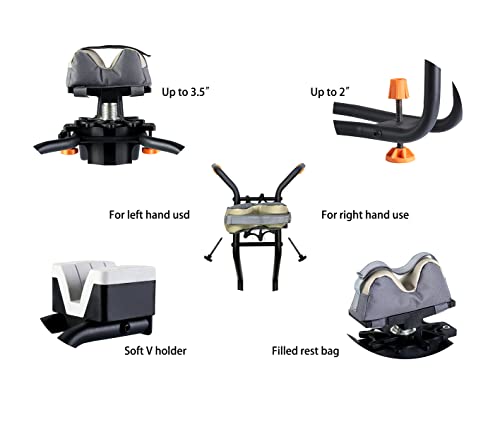 PORMUCAL Adjustable Ambidextrous Rifle Hunting Shooting Rest for Outdoor Range with Deluxe Universal Front Rest Bag