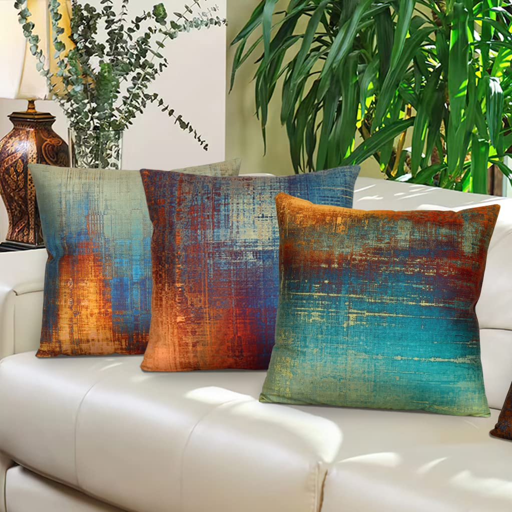 Ficakst Decorative Pillow Covers 20x20 set of 4, Blue Teal and Orange Art Artwork Contemporary Decorative Pillow Covers for Bedroom Sofa Living Room